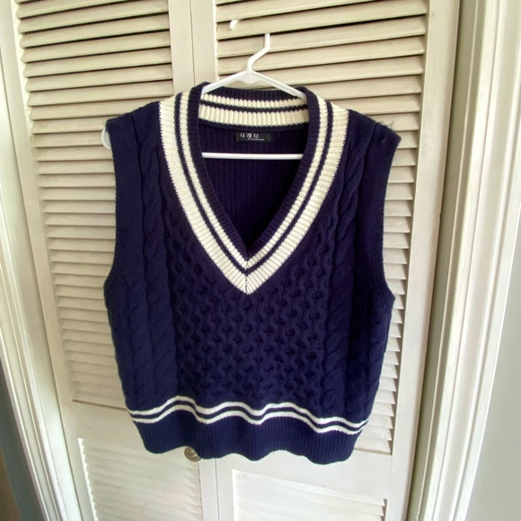 YesStyle | Sweaters | Soft Navy White Knit Sweater Vest | Poshmark